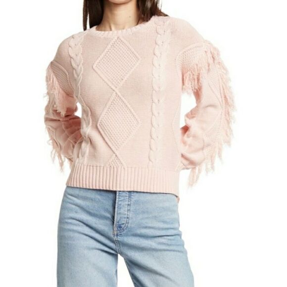 KIKIT | Sweaters | Nwt Nordstrom Kikit Fringe Sleeve Cable Knit Crop ...